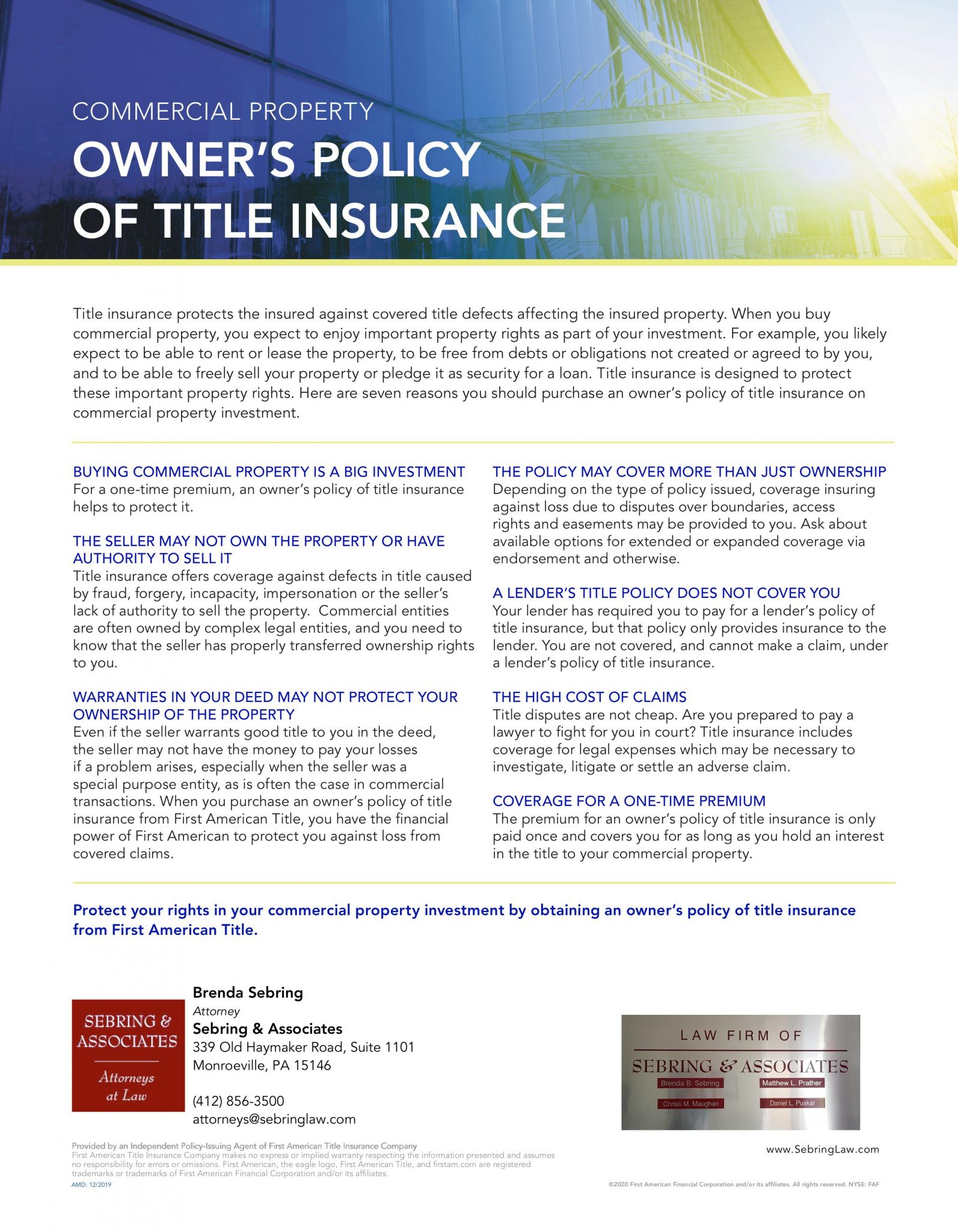 Commercial Property Primer: Owner’s Policy of Title Insurance - The Law ...
